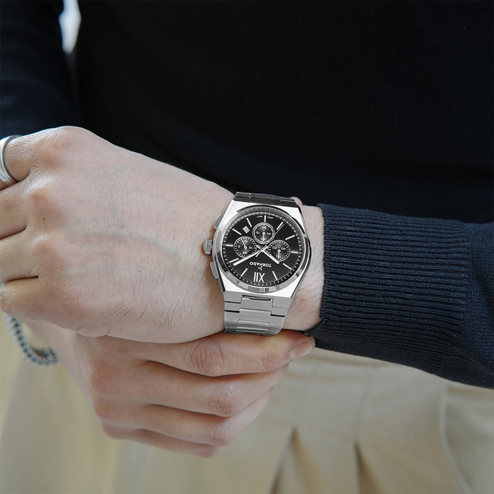 Buy Aurora Nova Multi Function Watch Black Silver - T24105-SBSB, Shop ...